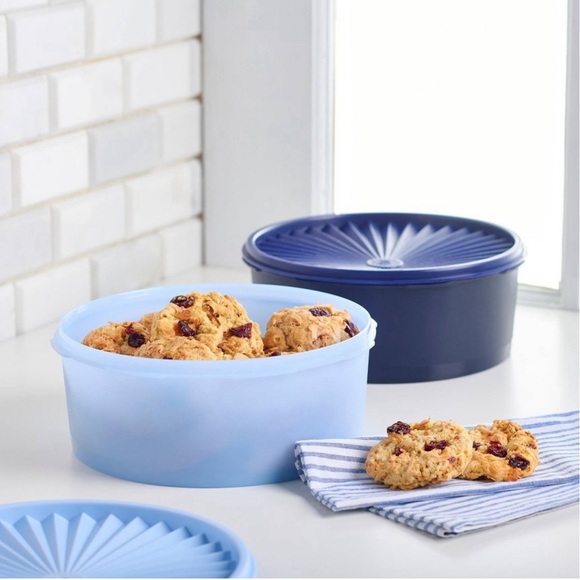 Tupperware | Kitchen | Two New Blue Tupperware Servalier Stacking ...